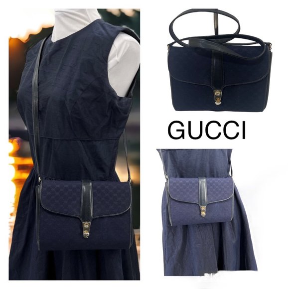 Gucci | Bags | Rare Vintage Gucci Navy Blue Turnlock Monogram Crossbody ...